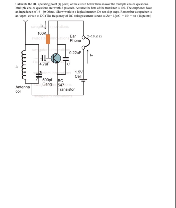Solved Calculate the DC operating point (Q point) of the | Chegg.com