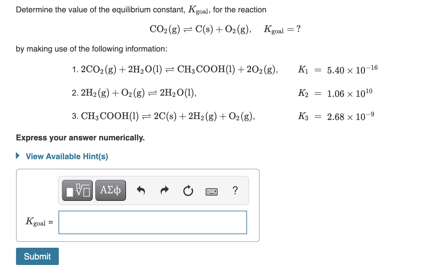 Solved Determine the value of the equilibrium constant, | Chegg.com