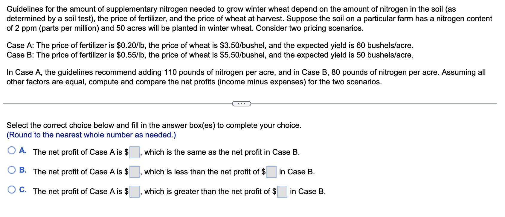 Guidelines for the amount of supplementary nitrogen | Chegg.com