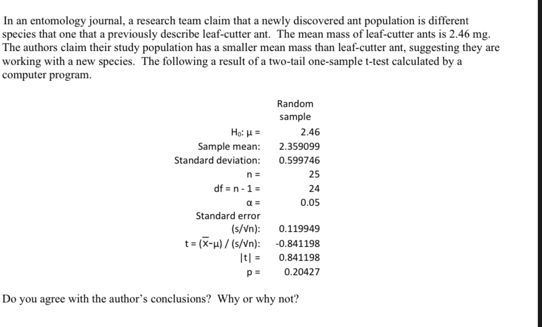 Solved help please.In an entomology journal, a research team | Chegg.com
