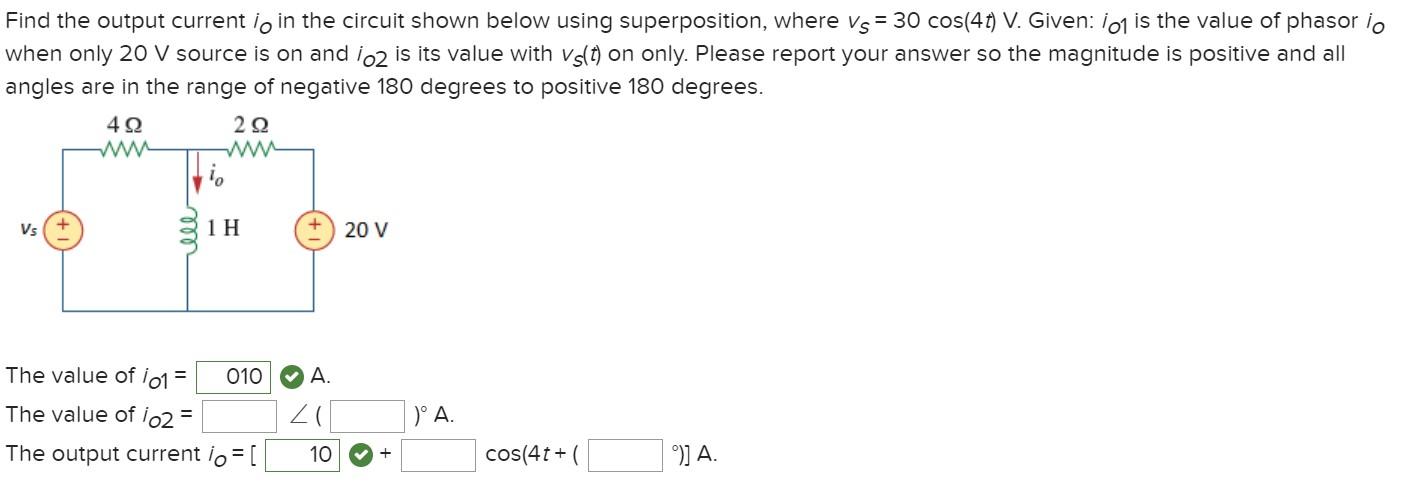 Solved The answer is NOT 5.303 and -45° for the missing | Chegg.com