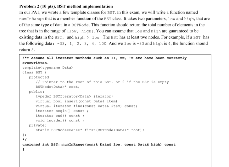 Problem 2 (10 pts). BST method implementation In our | Chegg.com