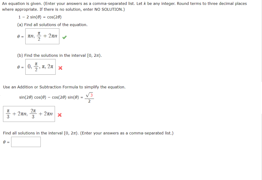 Solved An equation is given. (Enter your answers as a | Chegg.com