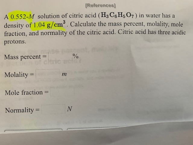 Solved [References) A 0.552-M solution of citric acid (H3 | Chegg.com