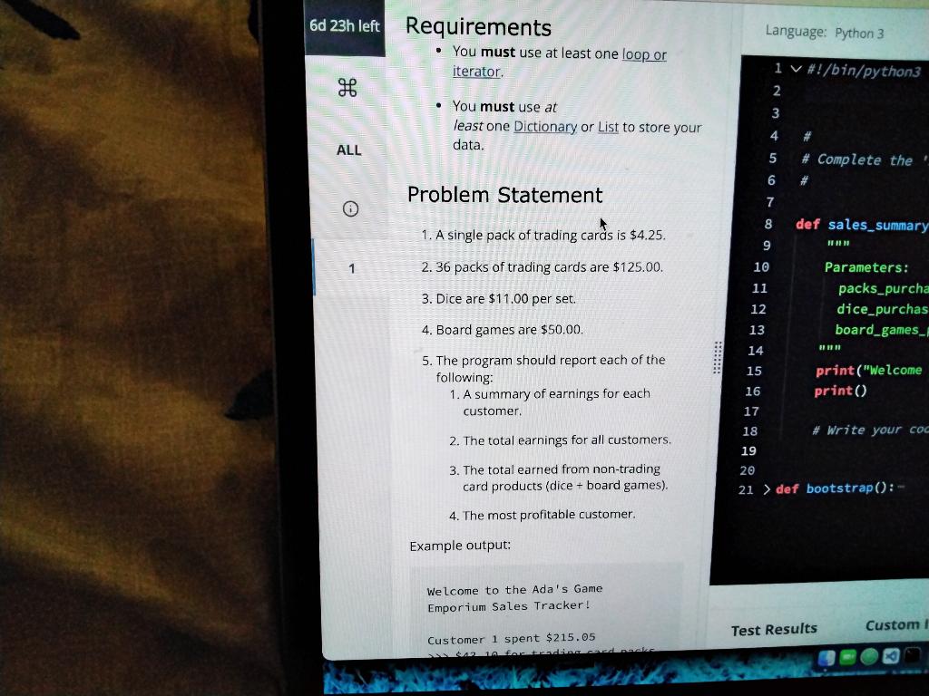 Solved 4. The most profitable customer Language: Python 3 6d | Chegg.com