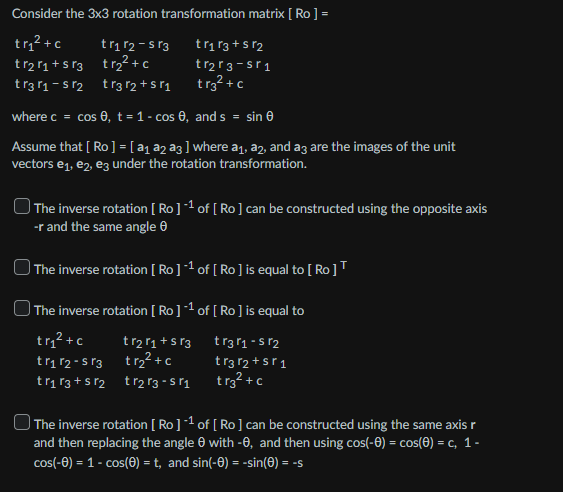 Consider the 3x3 rotation transformation matrix [ Ro | Chegg.com