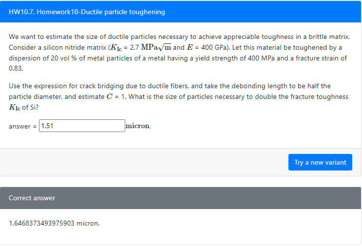 HW10.7. Homework 10-Ductile particle toughening We | Chegg.com