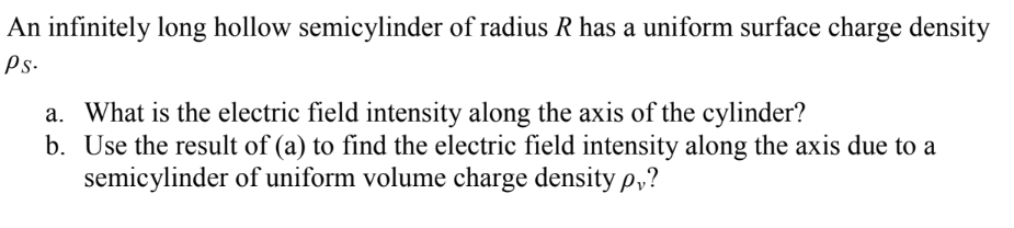 Solved An infinitely long hollow semicylinder of radius R | Chegg.com