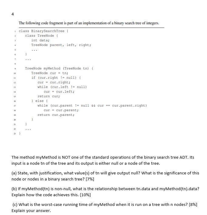 Solved 4 The following code fragment is part of an | Chegg.com
