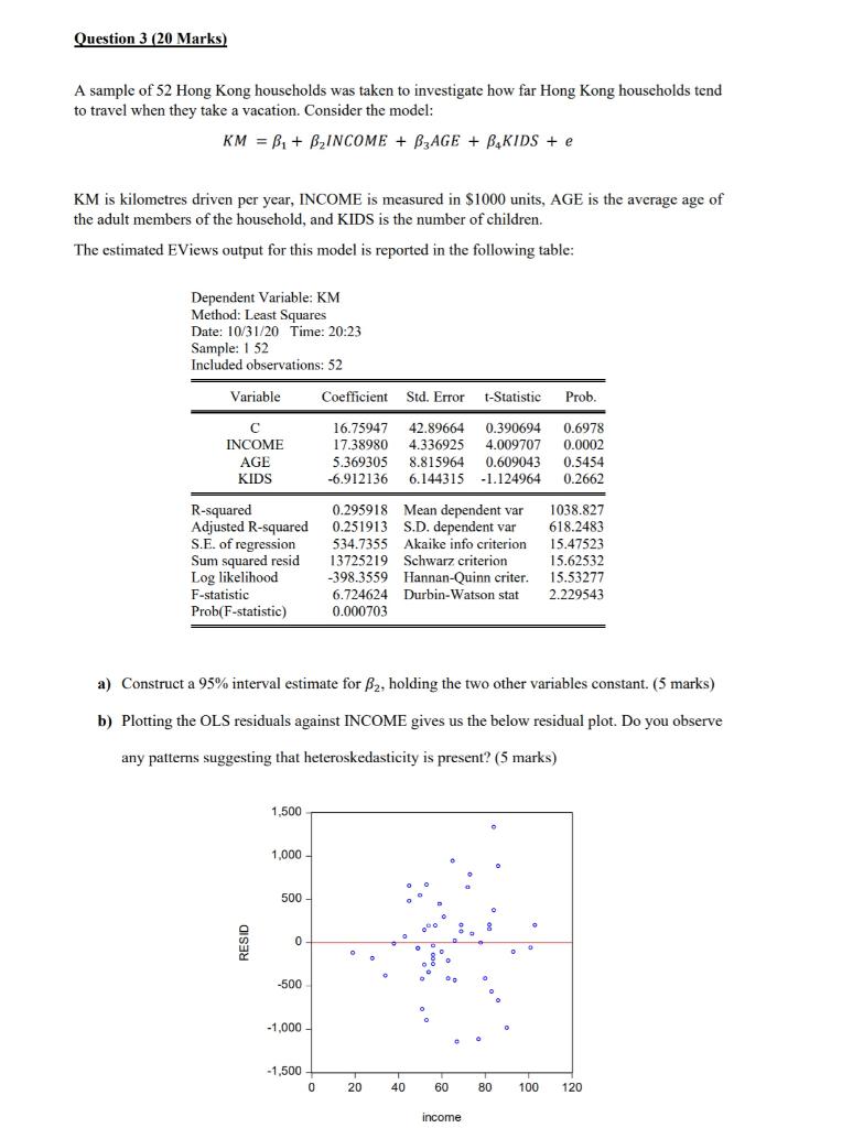 Solved Question 3 (20 Marks) A sample of 52 Hong Kong | Chegg.com