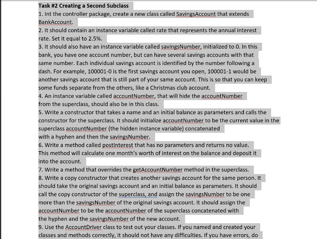 Solved Task \#1 Extending the BankAccount Class 1. Find the | Chegg.com