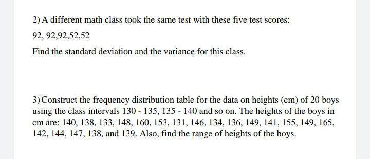 Solved 2) A different math class took the same test with | Chegg.com