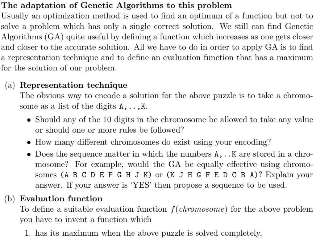 The adaptation of Genetic Algorithms to this problem | Chegg.com
