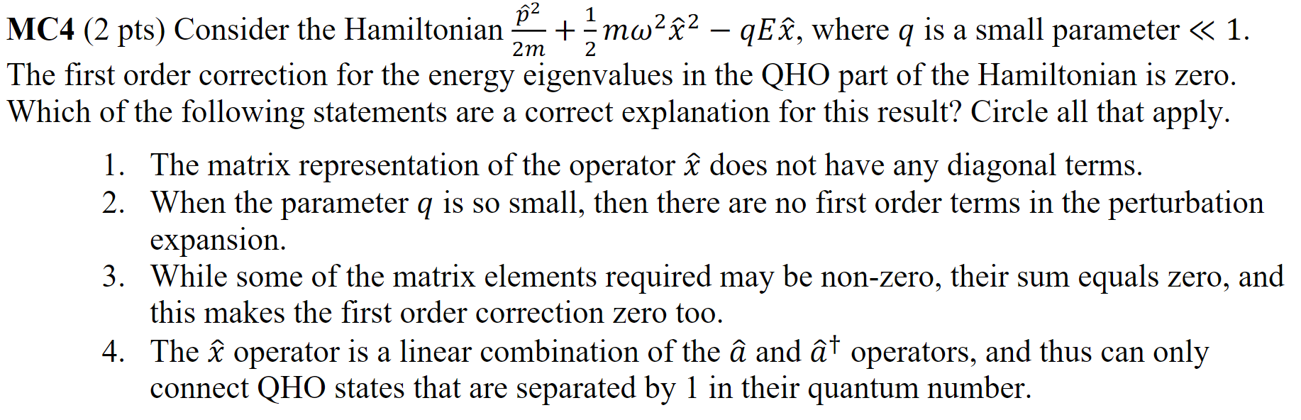 Solved MC1 (2 pts) Consider a quantum harmonic oscillator | Chegg.com