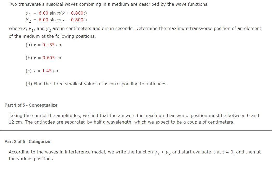 Solved Two transverse sinusoidal waves combining in a medium | Chegg.com