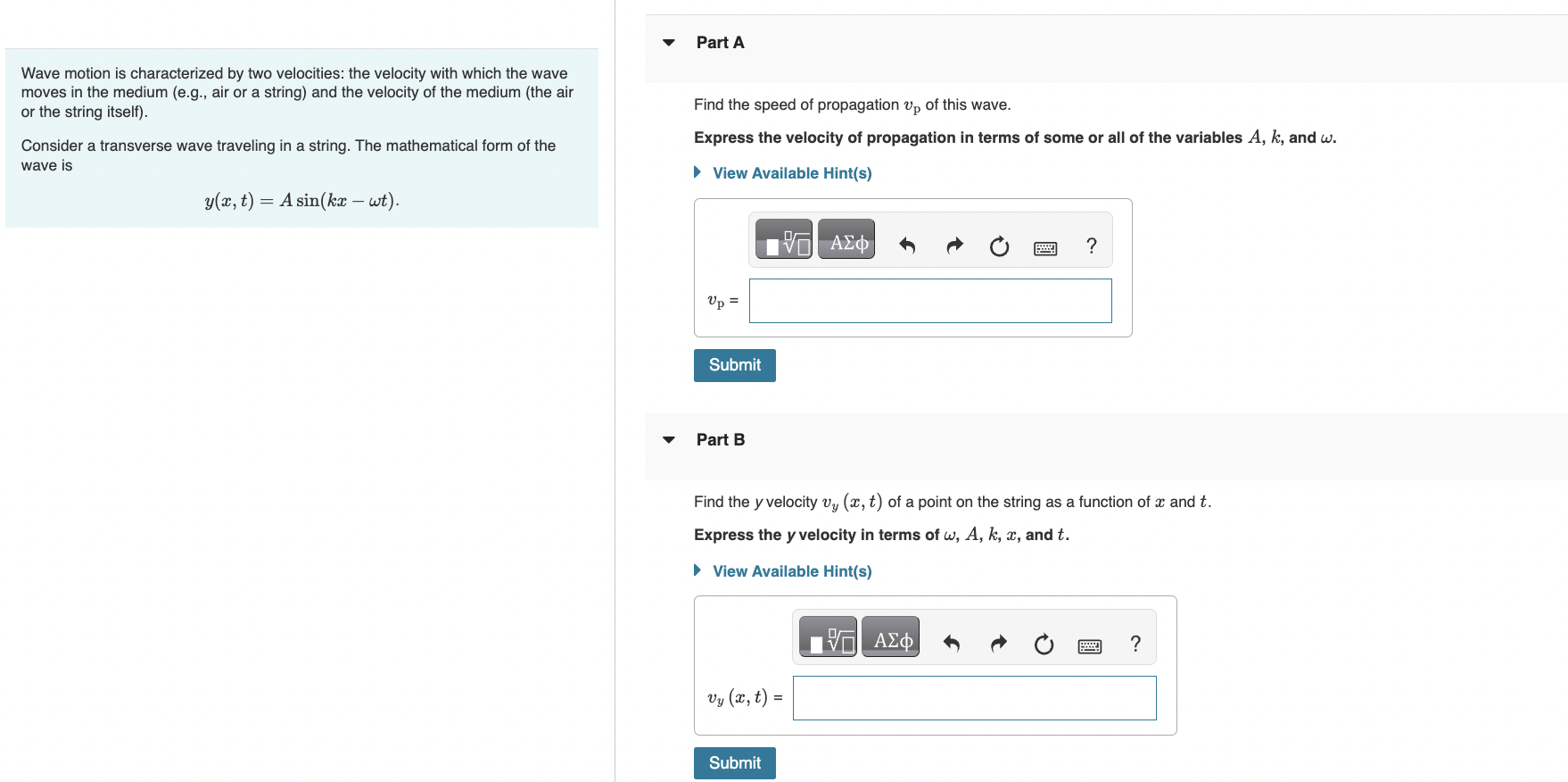 Solved Wave motion is characterized by two velocities: the | Chegg.com