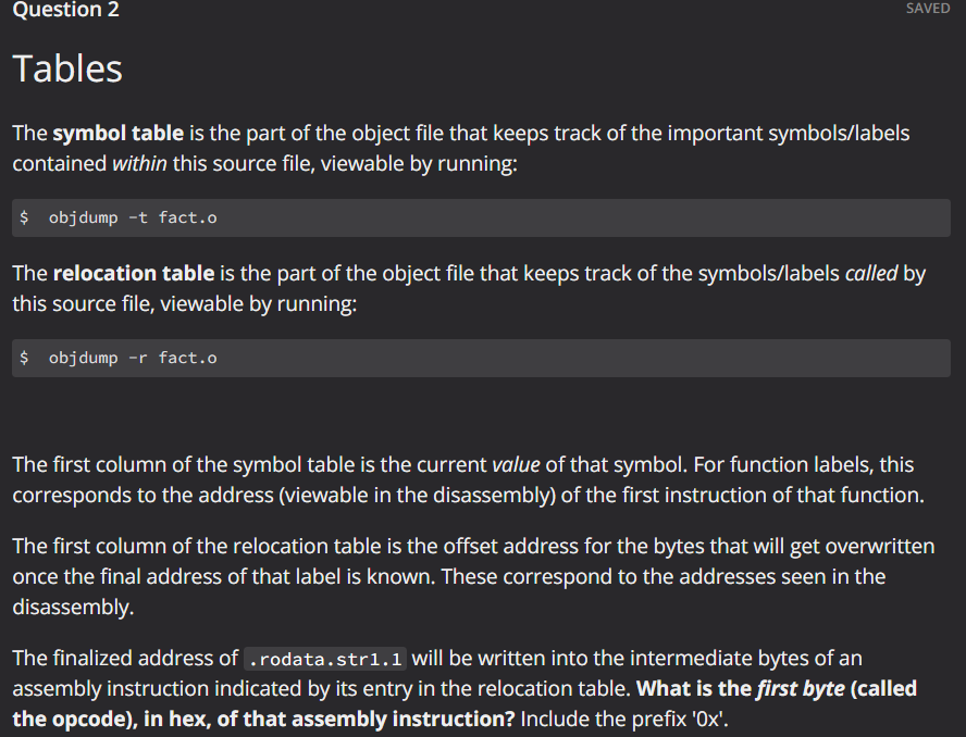Solved Question 2TablesThe symbol table is the part of the | Chegg.com
