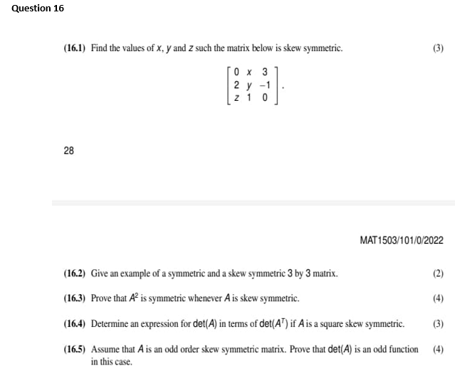 Solved Question 16 (16.1) Find the values of x, y and z such | Chegg.com