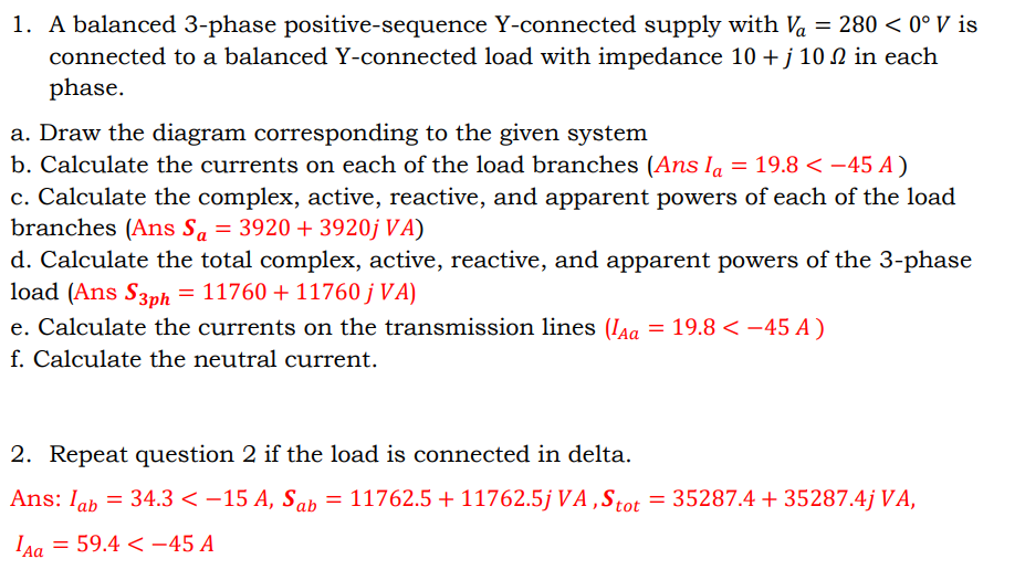Solved 1. A balanced 3-phase positive-sequence Y-connected | Chegg.com
