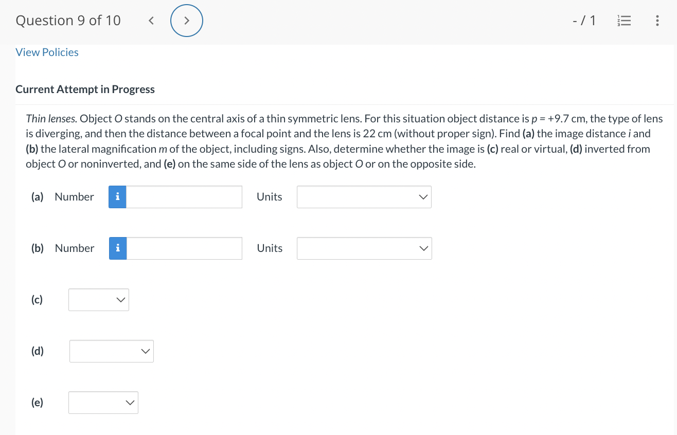 Solved Current Attempt in ProgressThin lenses. Object \( ﻿O | Chegg.com