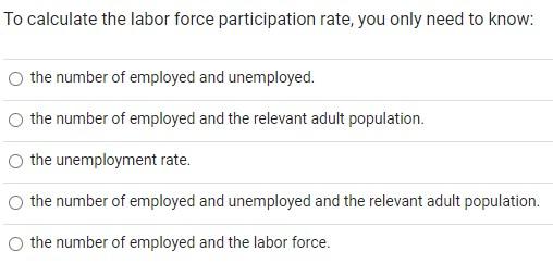 Solved To calculate the labor force participation rate, you | Chegg.com