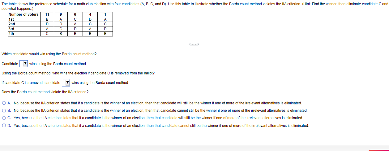 Solved Using the plurality method, who wins the election? | Chegg.com