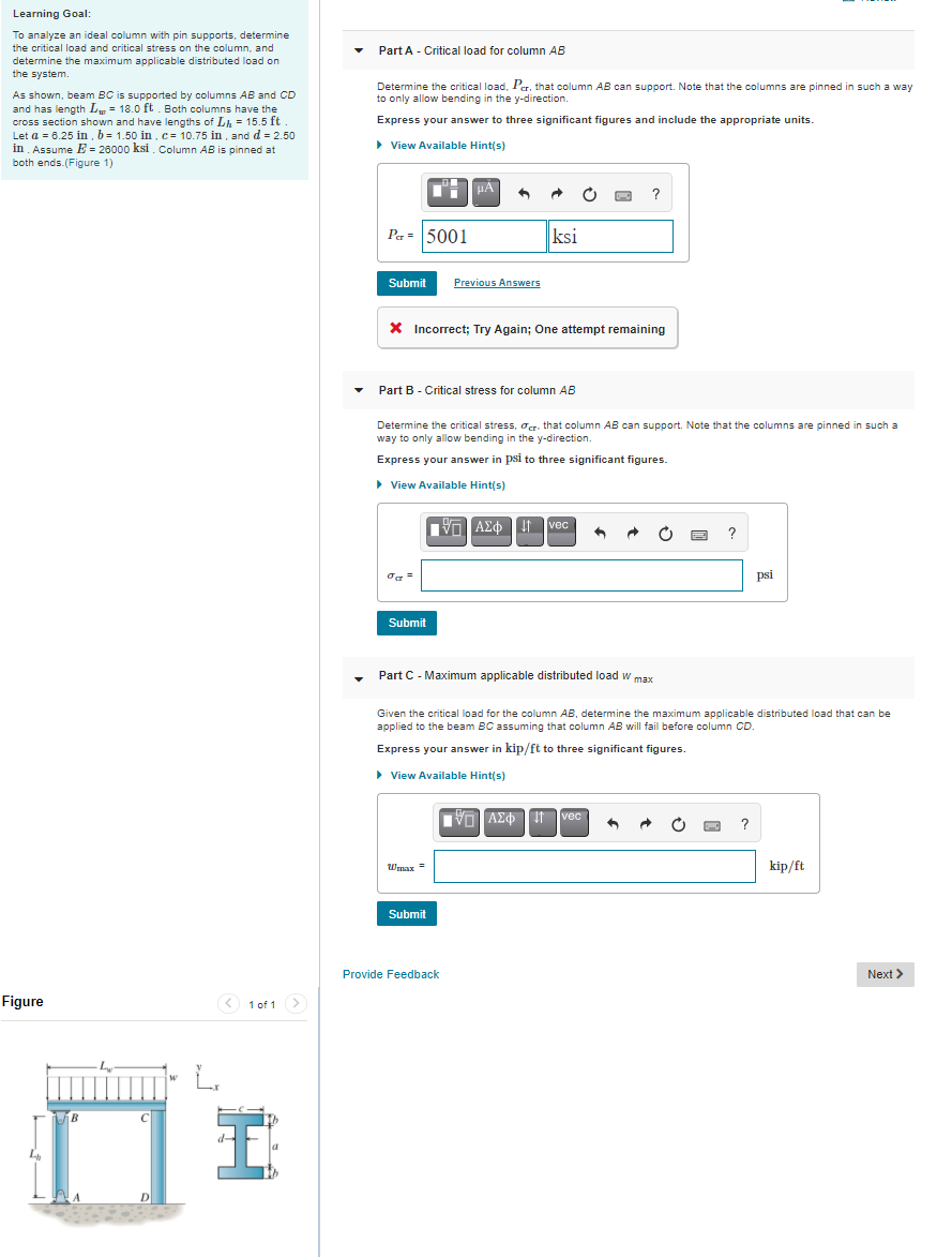 Solved Part A - Critical load for column AB Learning Goal: | Chegg.com