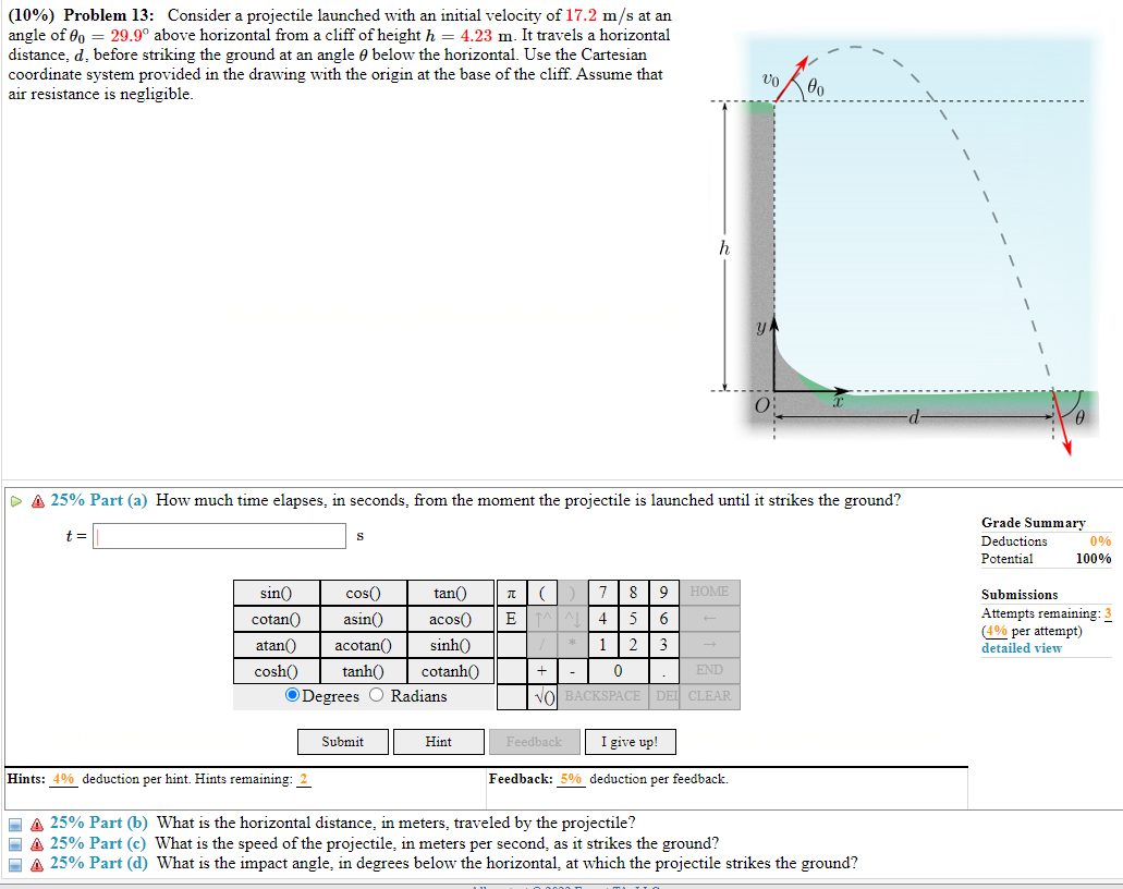 Solved (10\%) Problem 13: Consider a projectile launched | Chegg.com