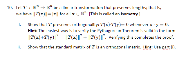 Solved Let T:Rn→Rn ﻿be a linear transformation that | Chegg.com