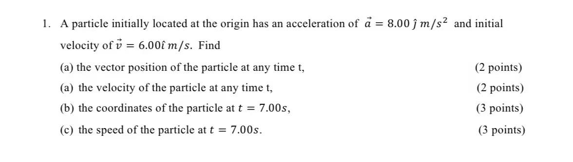 Solved 1. A particle initially located at the origin has an | Chegg.com