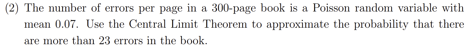 Solved (2) The number of errors per page in a 300-page book | Chegg.com