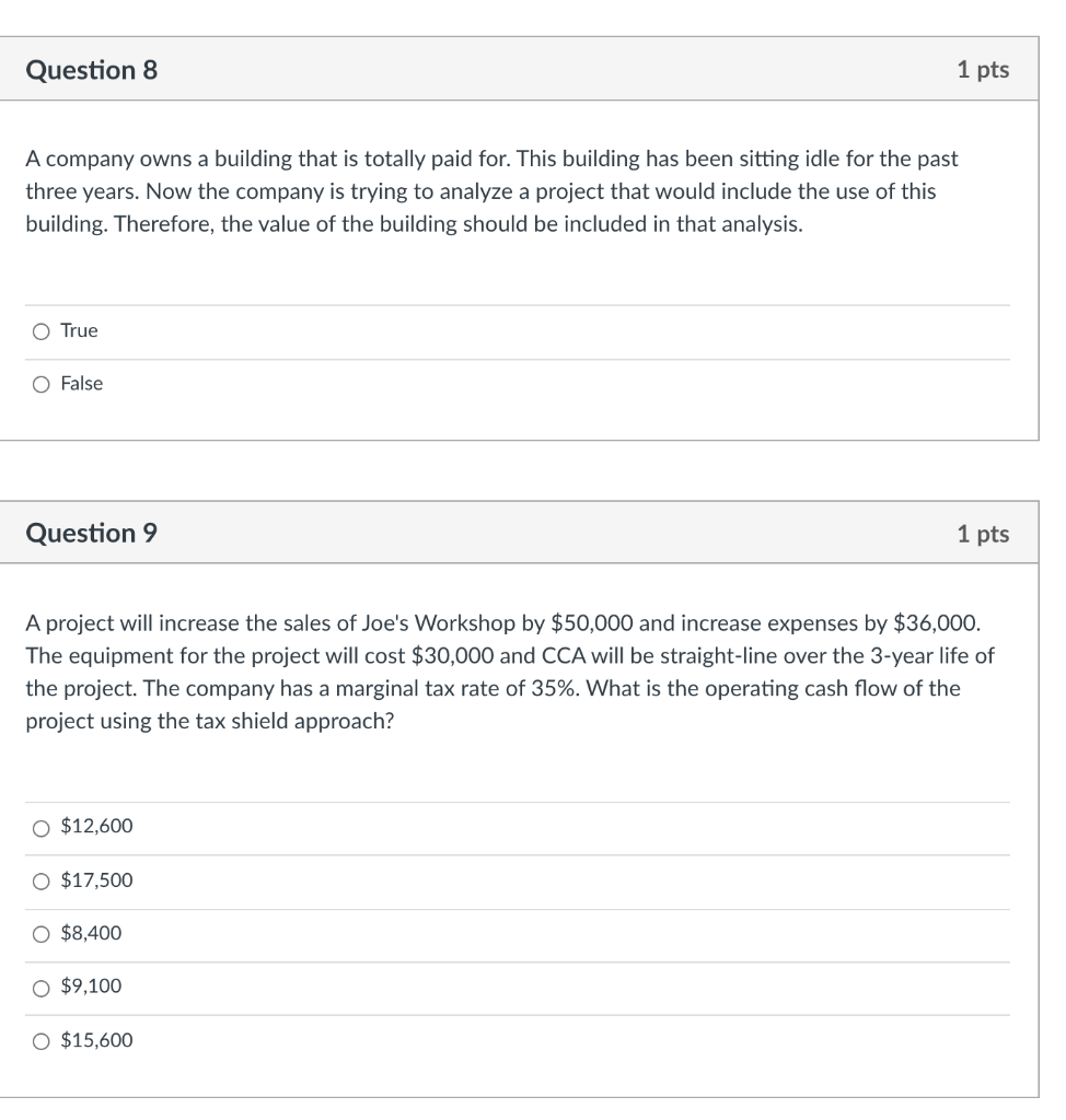 Solved Question 5 1 pts The tax-shield approach for | Chegg.com