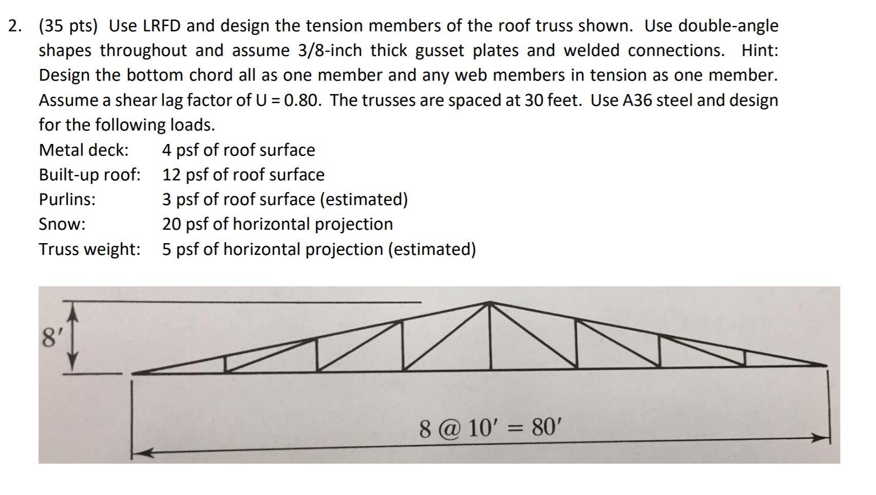 Solved 2. (35 pts) Use LRFD and design the tension members | Chegg.com