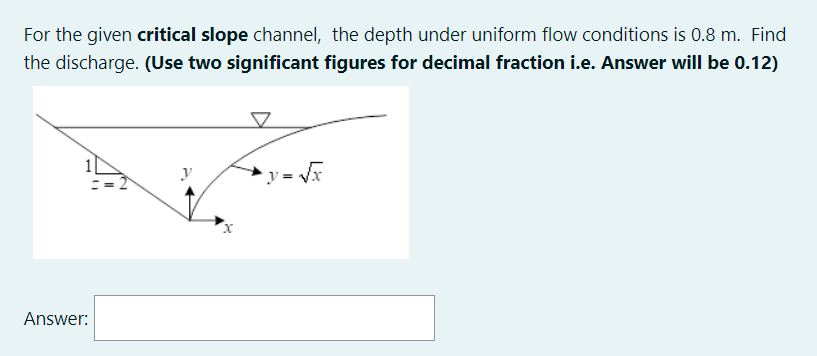 Solved For the given critical slope channel, the depth under | Chegg.com