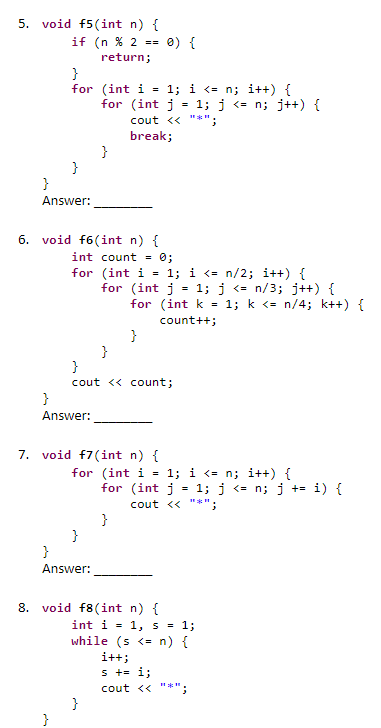 Solved Give the complexity of the following functions, | Chegg.com