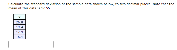 Solved Calculate the standard deviation of the sample data | Chegg.com