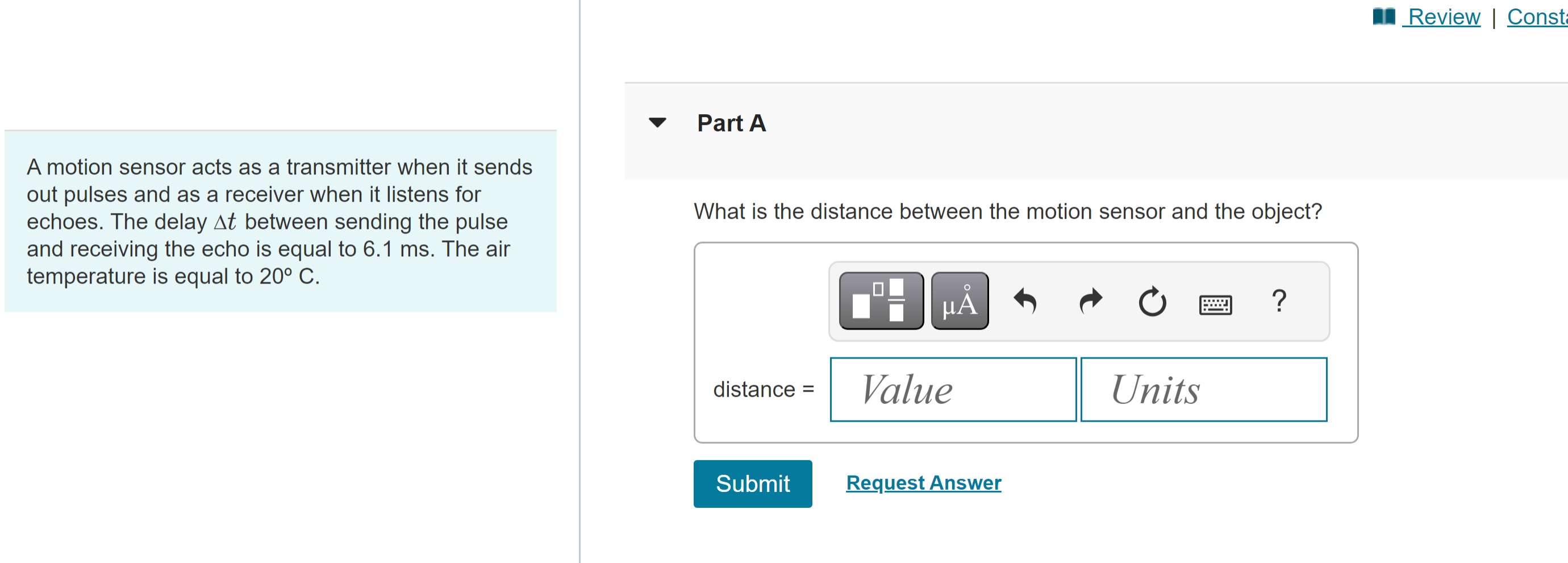 Solved What is the distance between the motion sensor and | Chegg.com