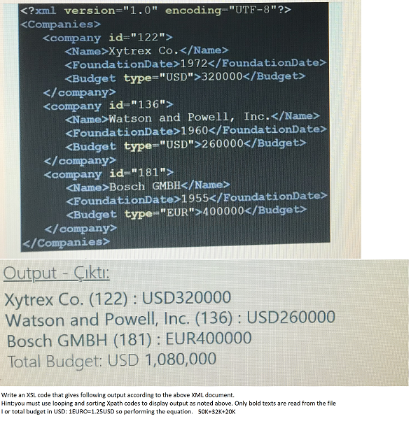 Solved Write an XSL code that gives following output | Chegg.com