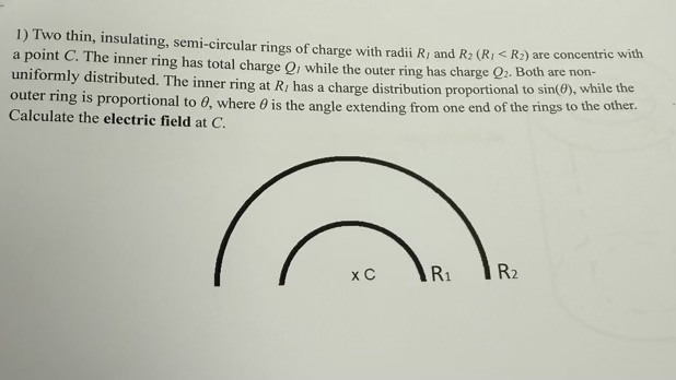Solved Two thin, insulating, semi-circular rings of ﻿charge | Chegg.com