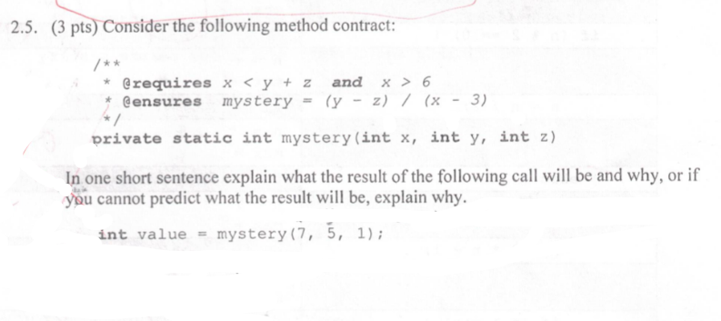 Solved 5. (3 pts) Consider the following method contract: | Chegg.com