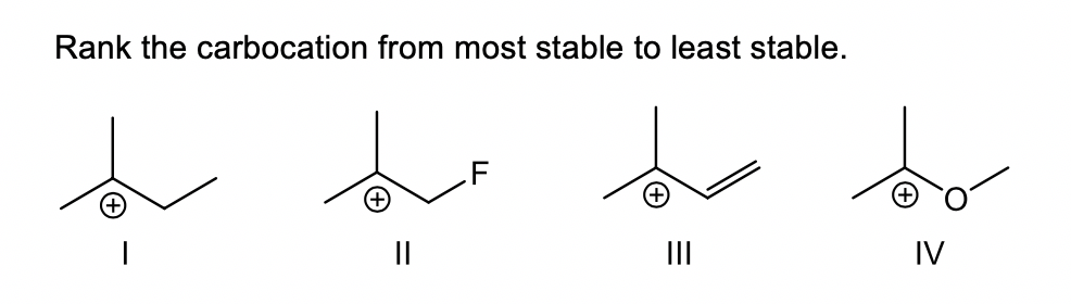 Solved Rank the carbocation from most stable to least | Chegg.com