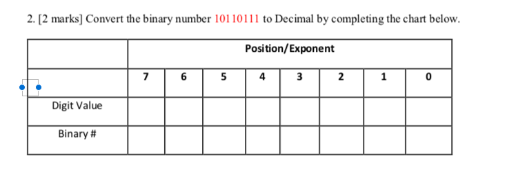 Solved 2. [2 marks] Convert the binary number 10110111 to | Chegg.com