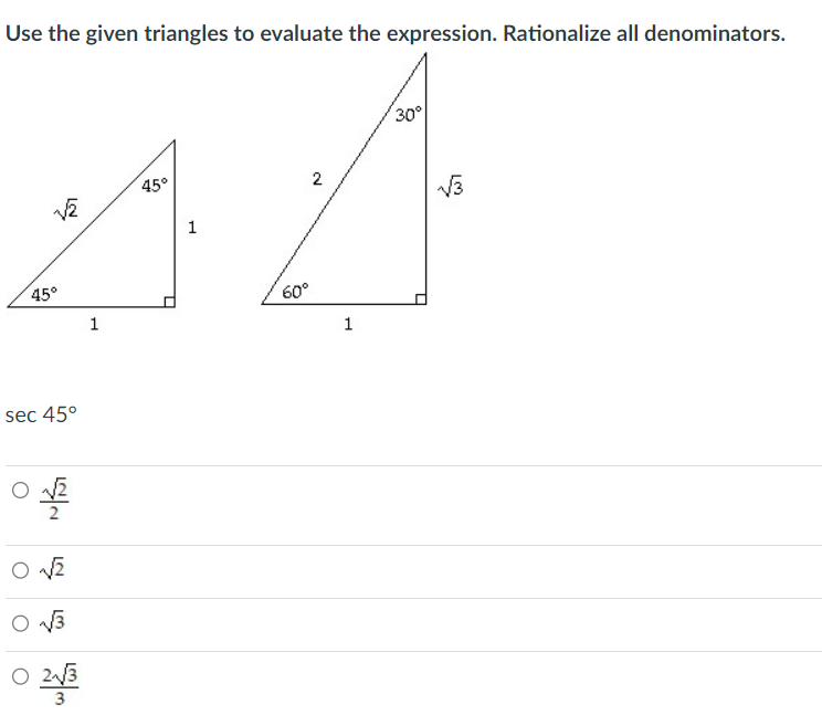 Solved Use the given triangles to evaluate the expression. | Chegg.com