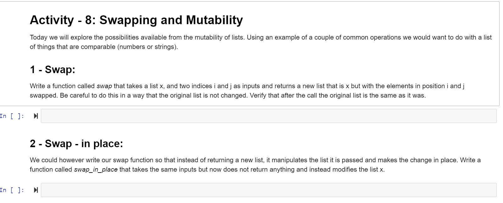Solved Activity - 8: Swapping and Mutability Today we will | Chegg.com