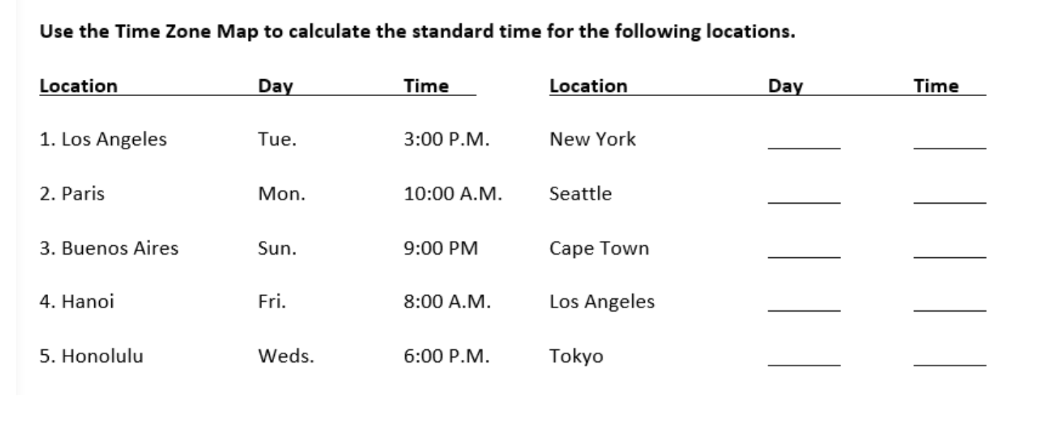 Solved Use the Time Zone Map to calculate the standard time | Chegg.com