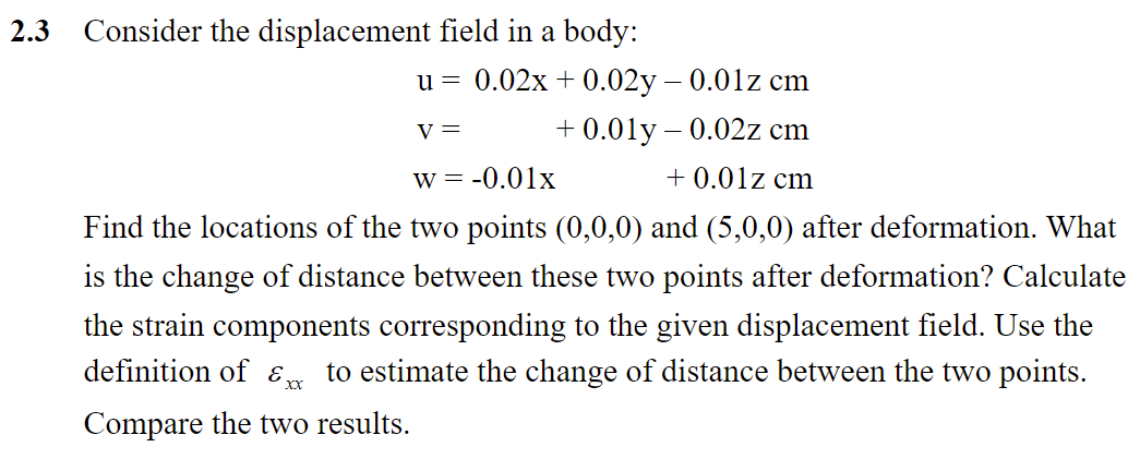 Solved 2.3 Consider the displacement field in a body: | Chegg.com