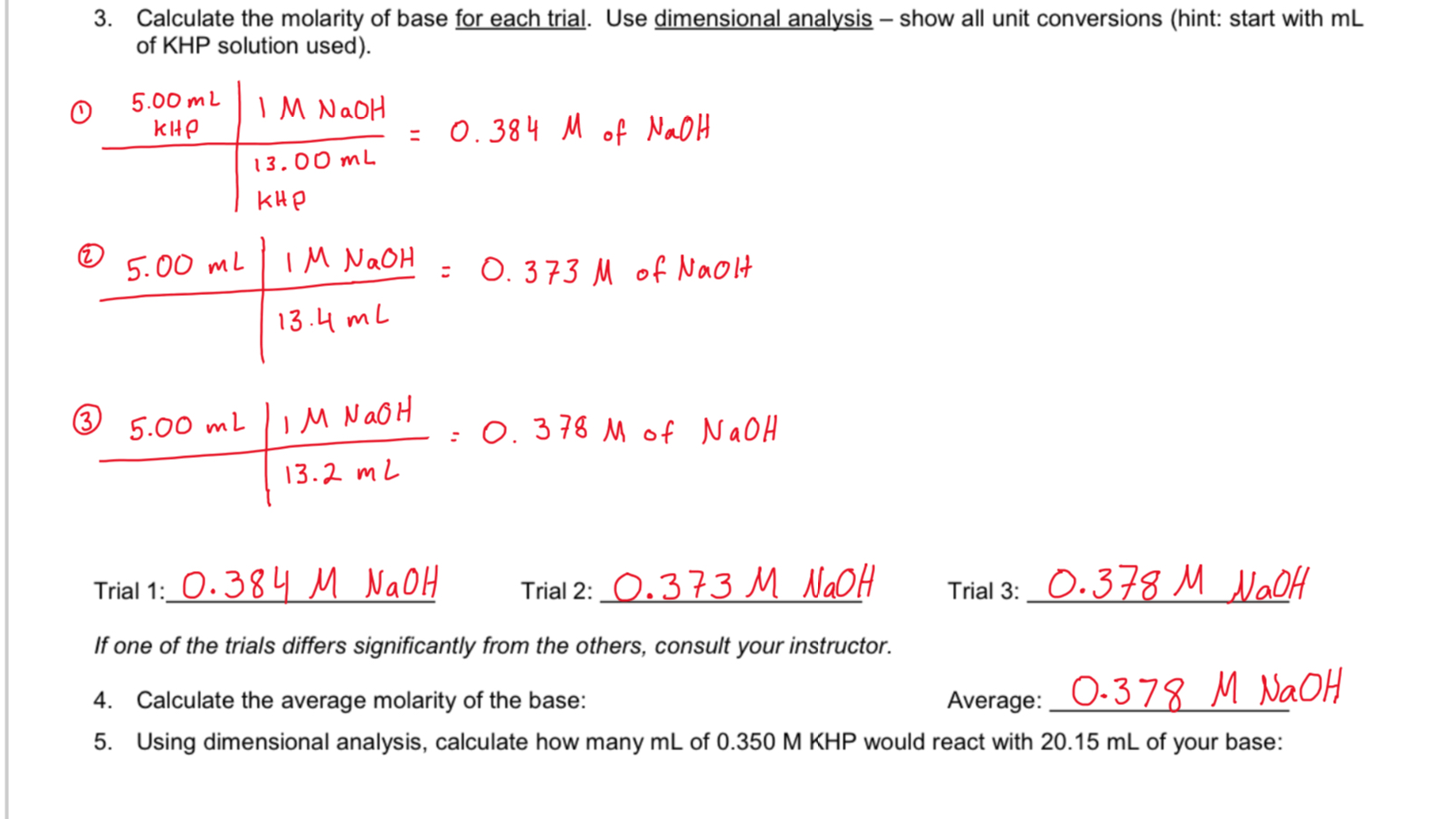 Solved Standardization Data Trial 1 Trial 2 Trial 3 Volume | Chegg.com