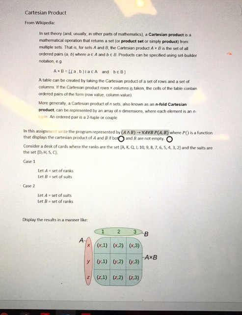 Write a program that will do the cartesian product of | Chegg.com