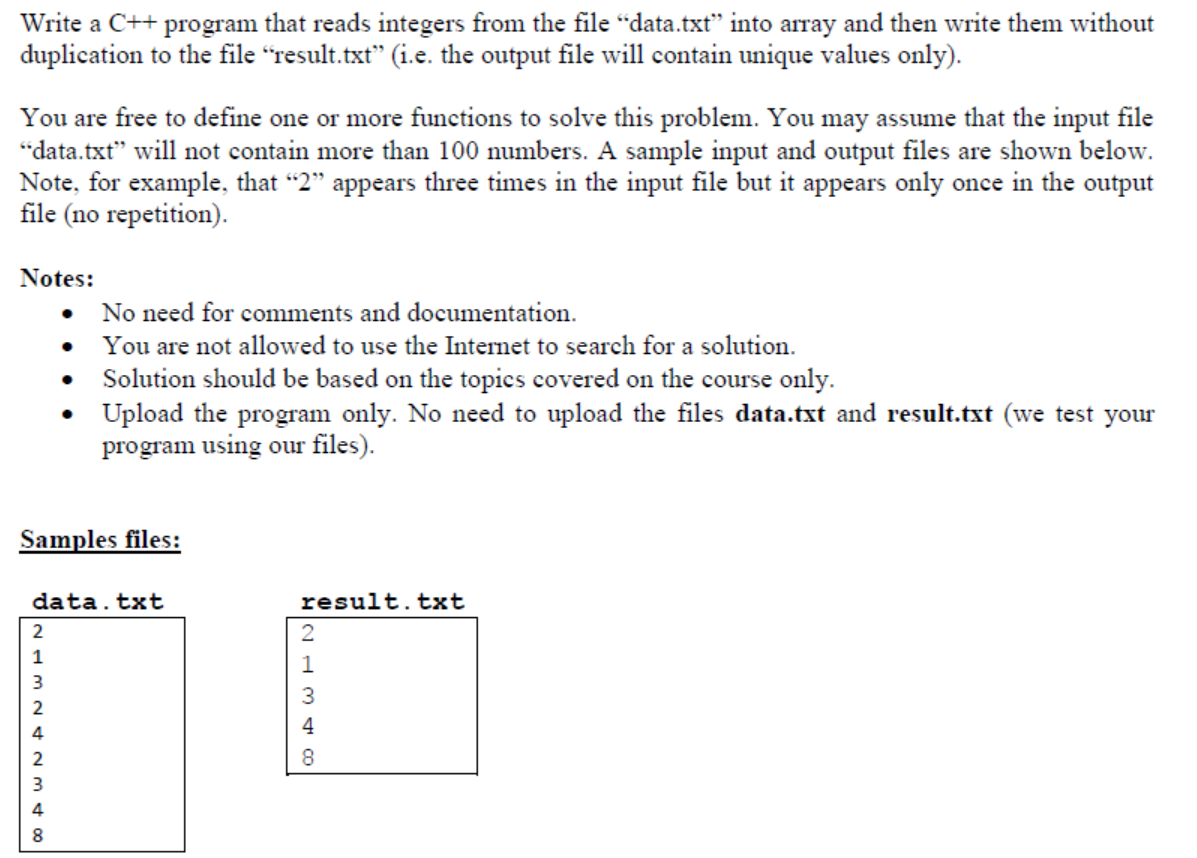 Solved Write a C++ program that reads integers from the file | Chegg.com