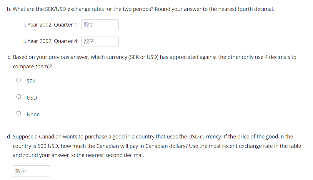 Solved The Following Table Shows Four Nominal Exchange Rates Chegg